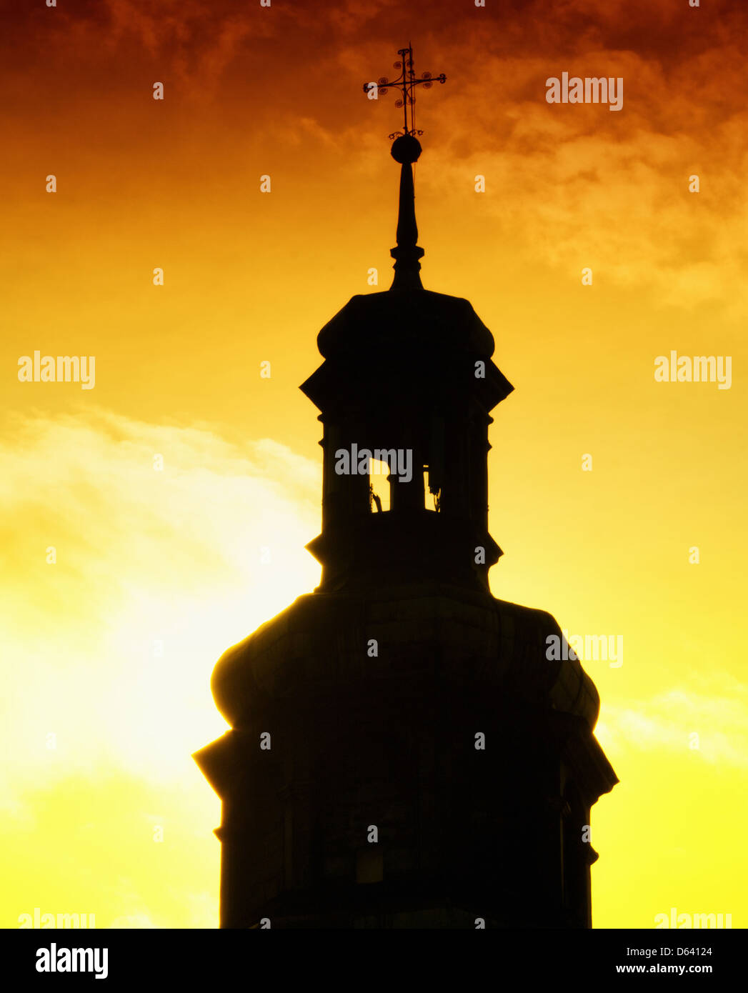 Church tower at sunset Stock Photo - Alamy