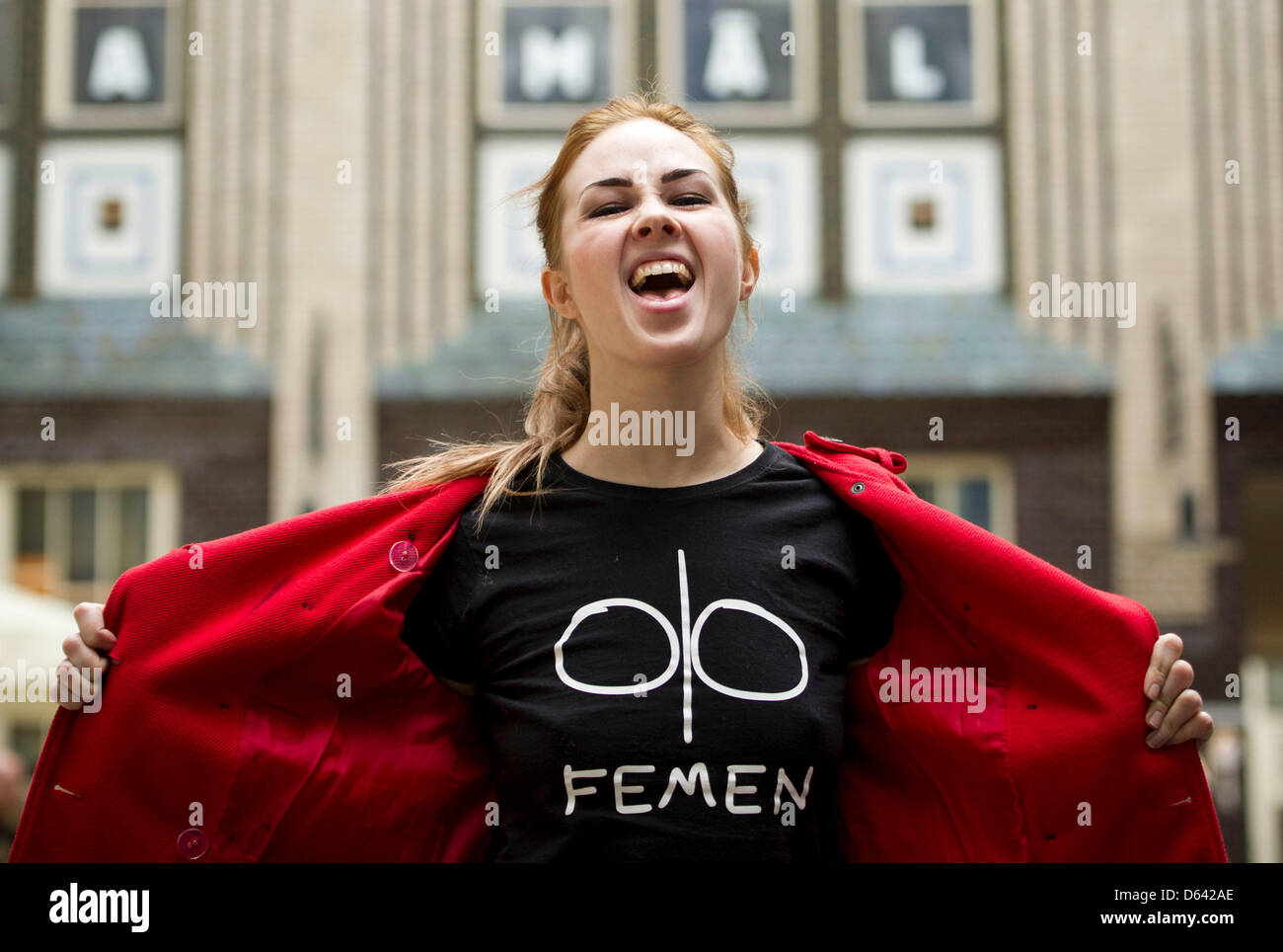 Berlin, Germany. 10th April 2013. Ukranian Femen activist Alexandra Shevchenko poses after an ...