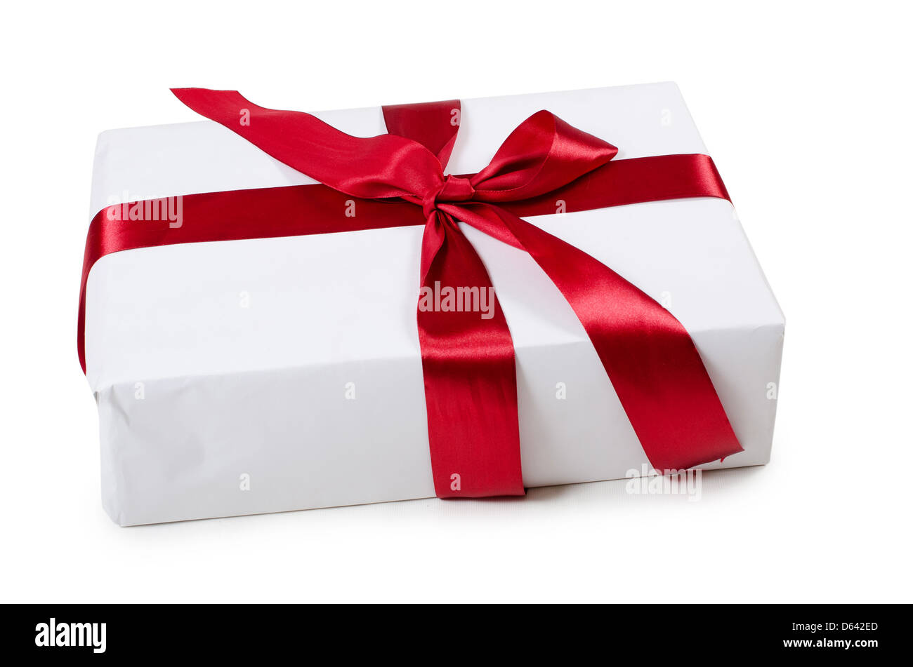 Box with a gift with a red tape Stock Photo - Alamy