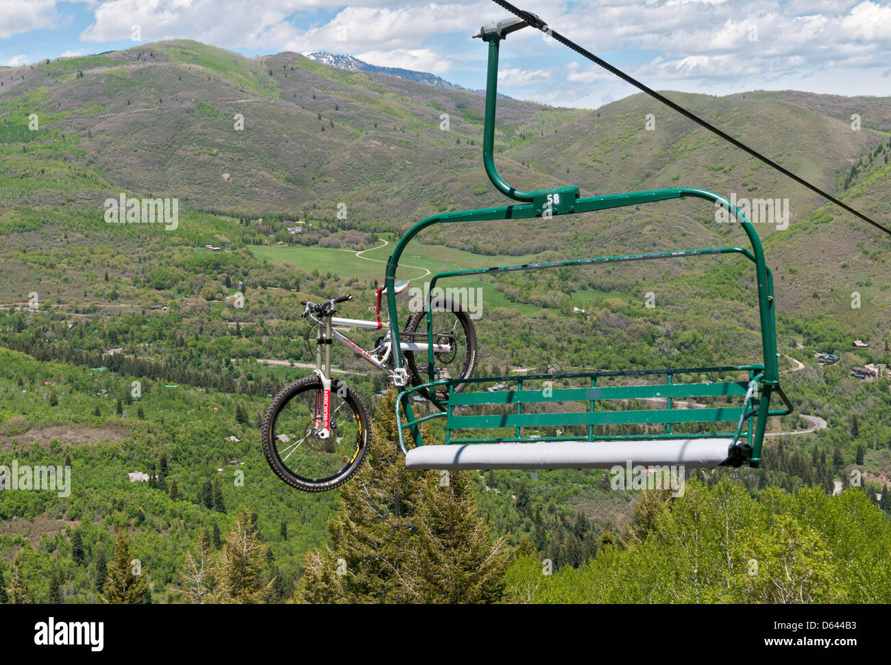 Utah, Sundance Resort, summer, mountain bike loaded on chair lift Stock ...