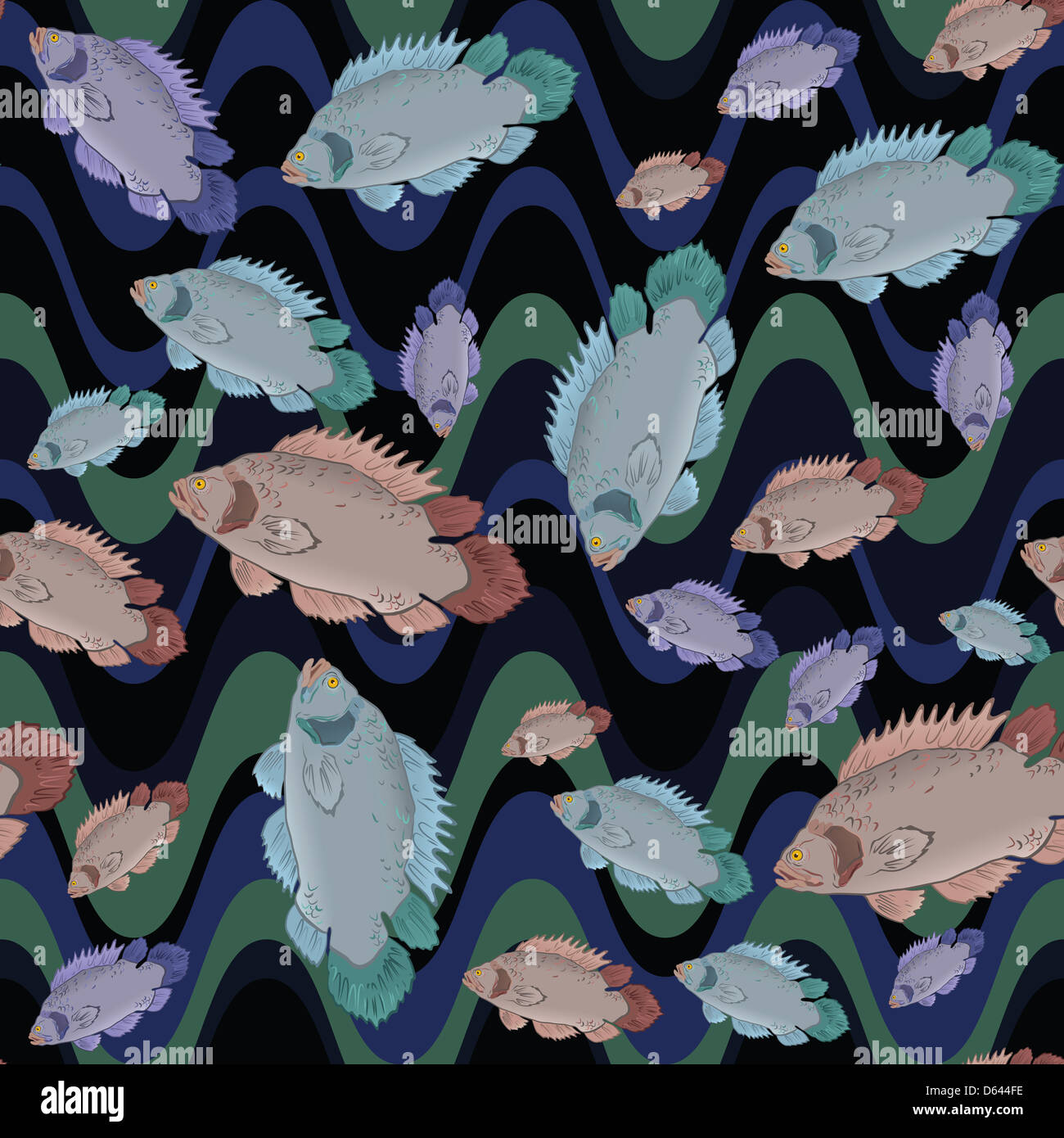 Fish and wave seamless pattern Stock Photo - Alamy