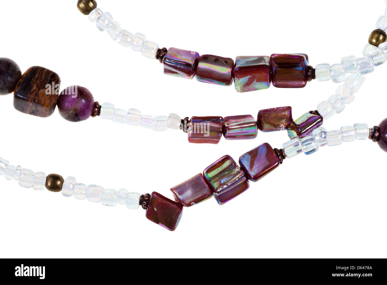 strings of bugle handmade women necklace isolated on white background ...