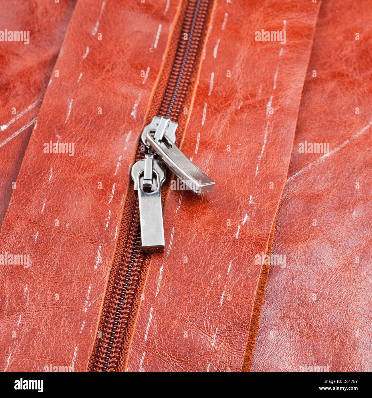 metal runners of zipper on cutting hide clothing Stock Photo - Alamy