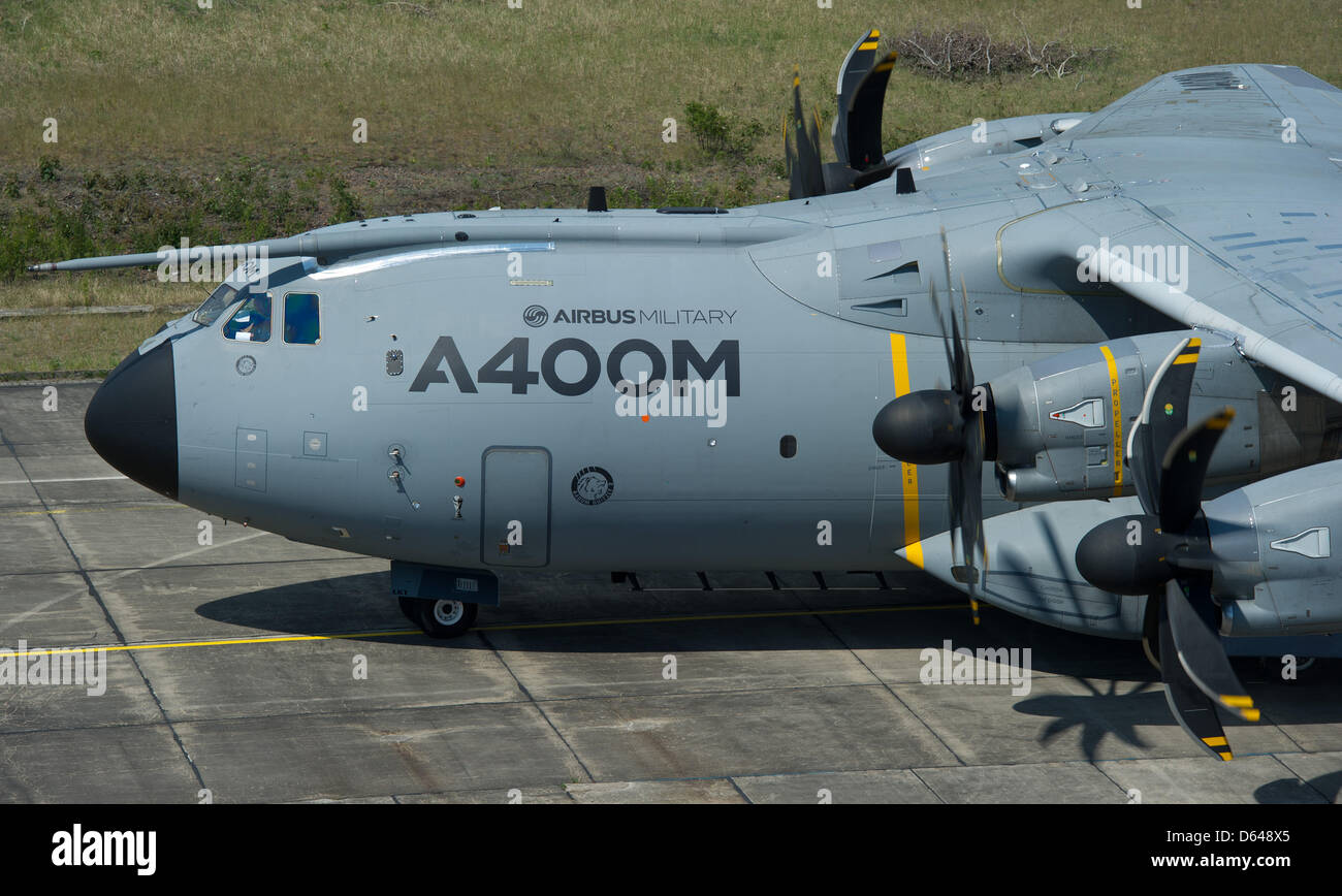 The military cargo plane A400M arrives during a series of test flights ...