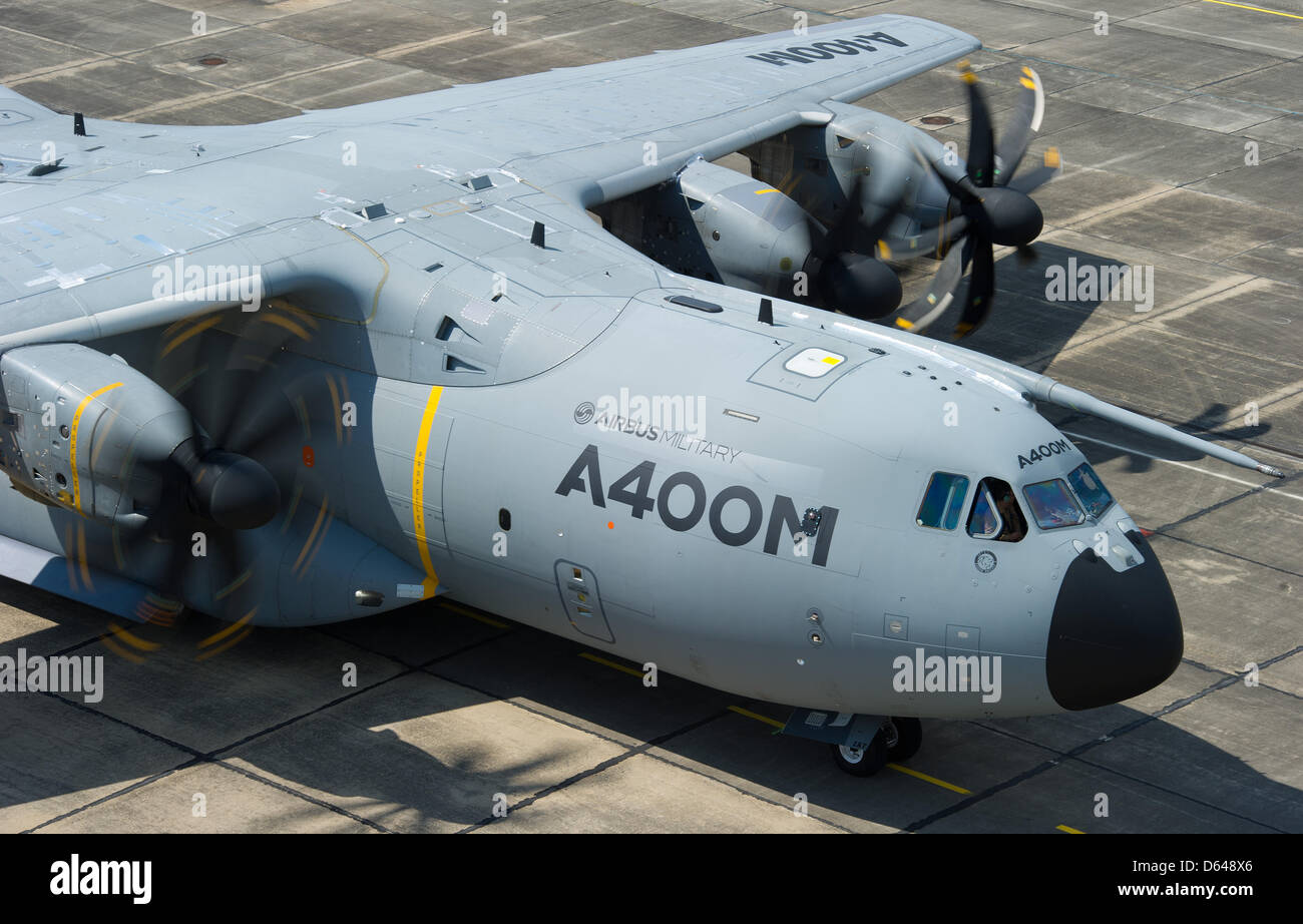 The military cargo plane A400M arrives during a series of test flights ...