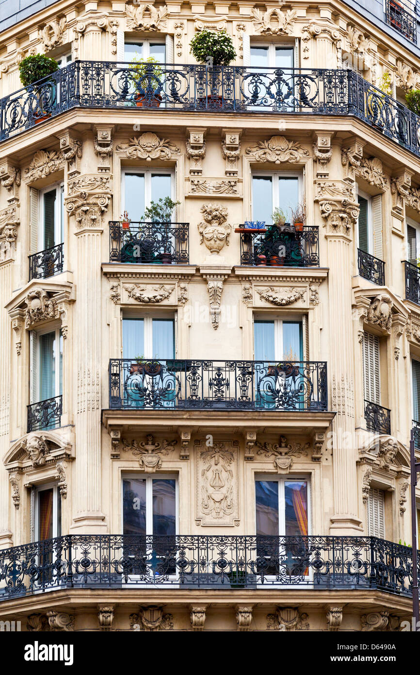 corner of of typical house with balcony in Paris, France Stock Photo ...
