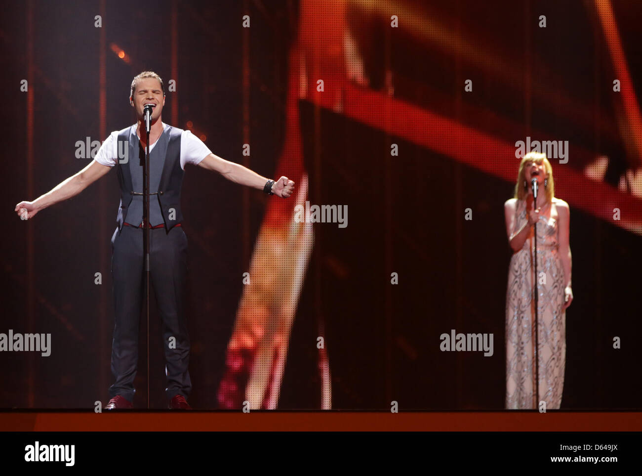 Ott Lepland representing Estonia performs during the 1st rehearsal for ...