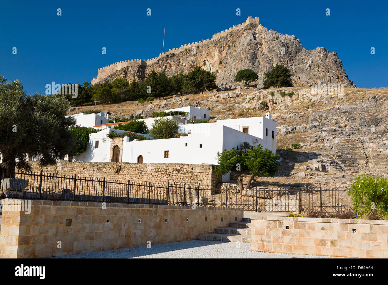 Lindos ancient castle in Lindos on the Island of Rhodes, Greece Stock ...