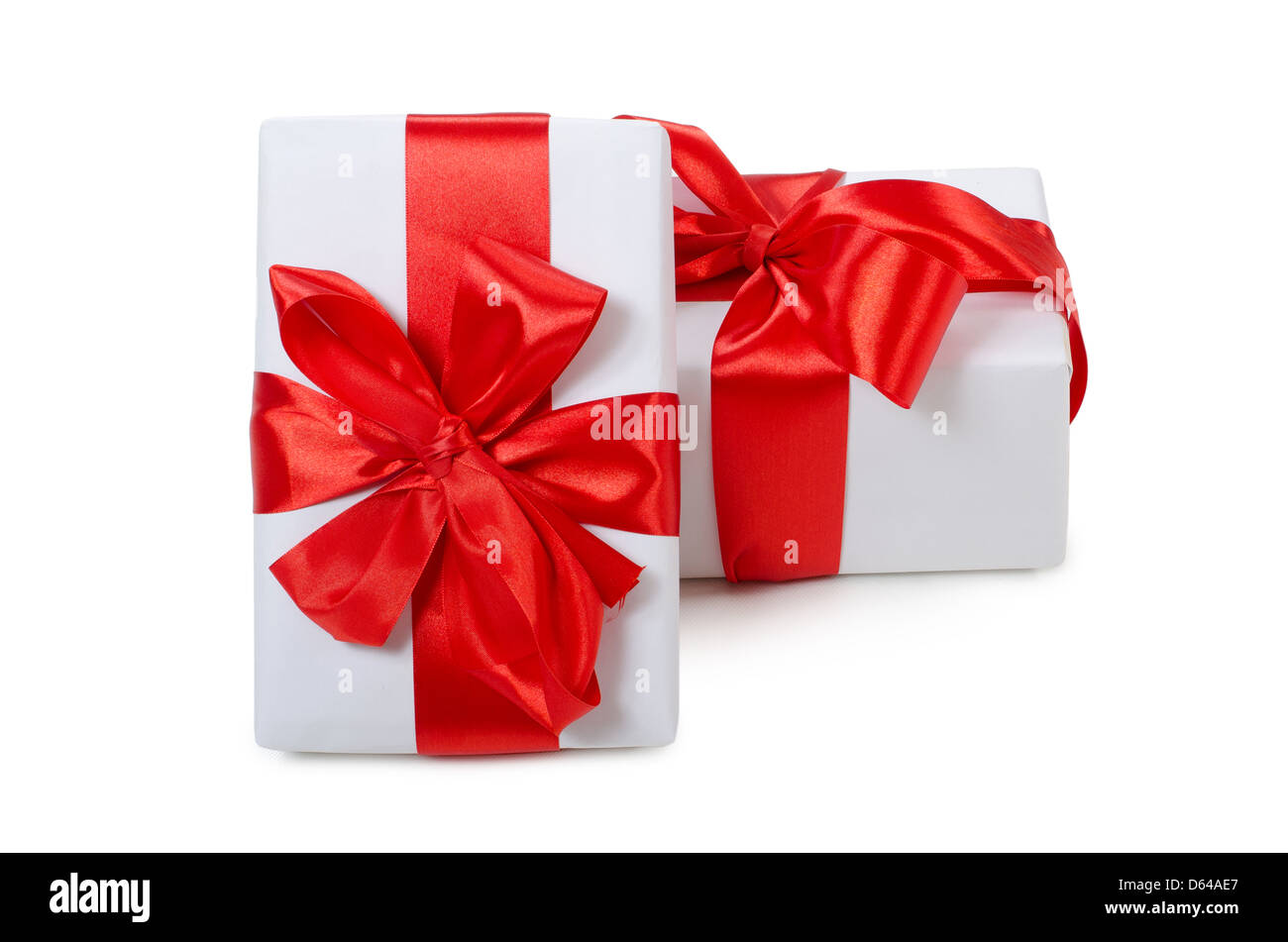 Box with a gift with a red tape Stock Photo - Alamy