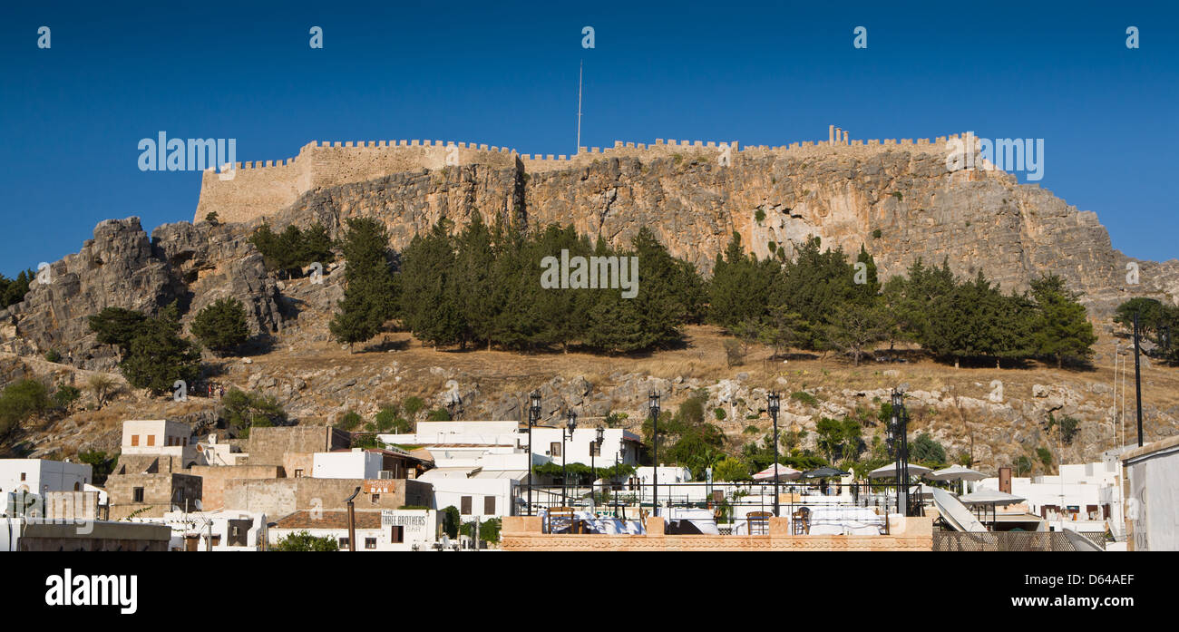 Lindos ancient castle in Lindos on the Island of Rhodes, Greece Stock ...