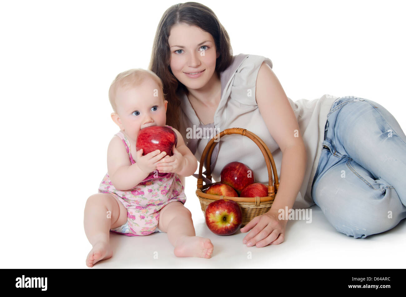The little baby with red apples Stock Photo - Alamy