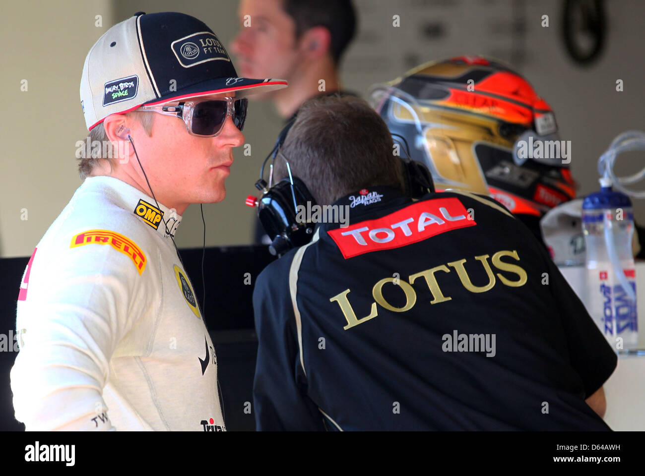 Finnish Formula One driver Kimi Raikkonen of Lotus seen in his team ...