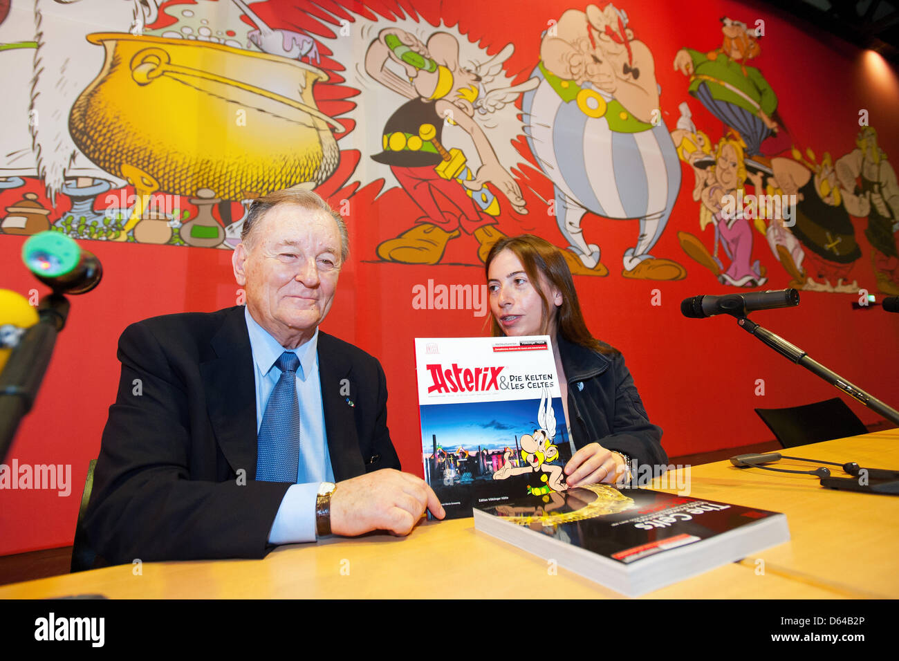 Cartoonist Albert Uderzo and the daughter of author Rene Goscinny, Anne ...