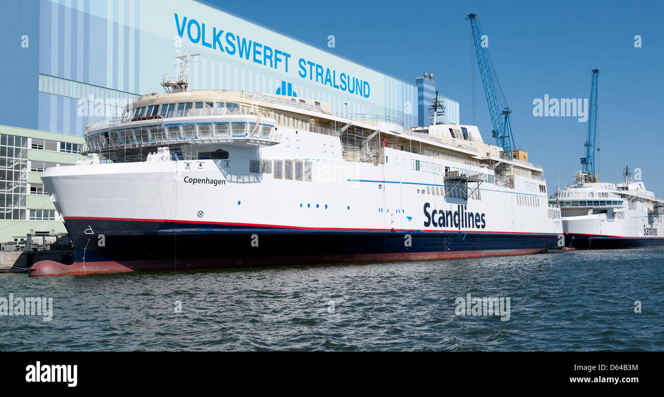 The new ferries 'Copenhagen' (L) and 'Berlin' of German-Danish ferry ...