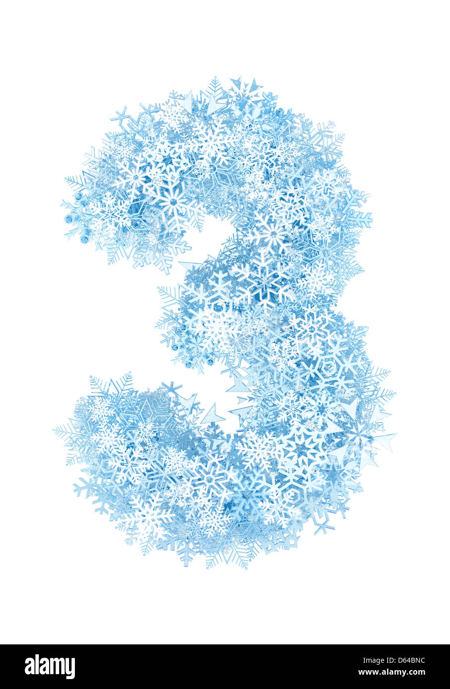 Number 3, frosty blue snowflakes alphabet on white background Stock ...