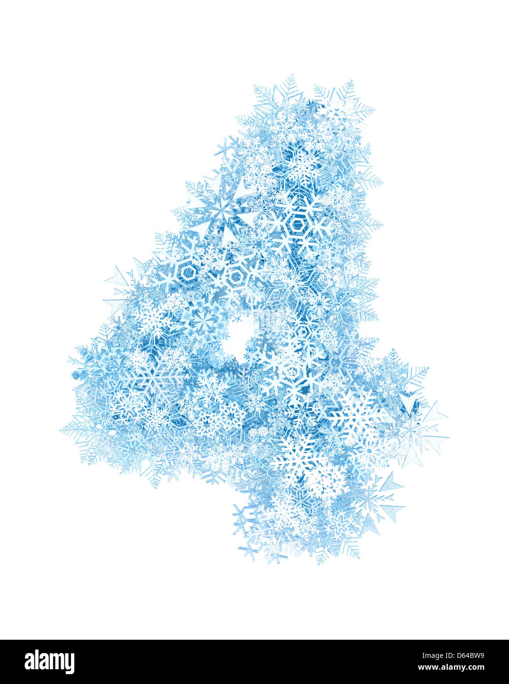 Number 4, frosty blue snowflakes alphabet on white background Stock ...