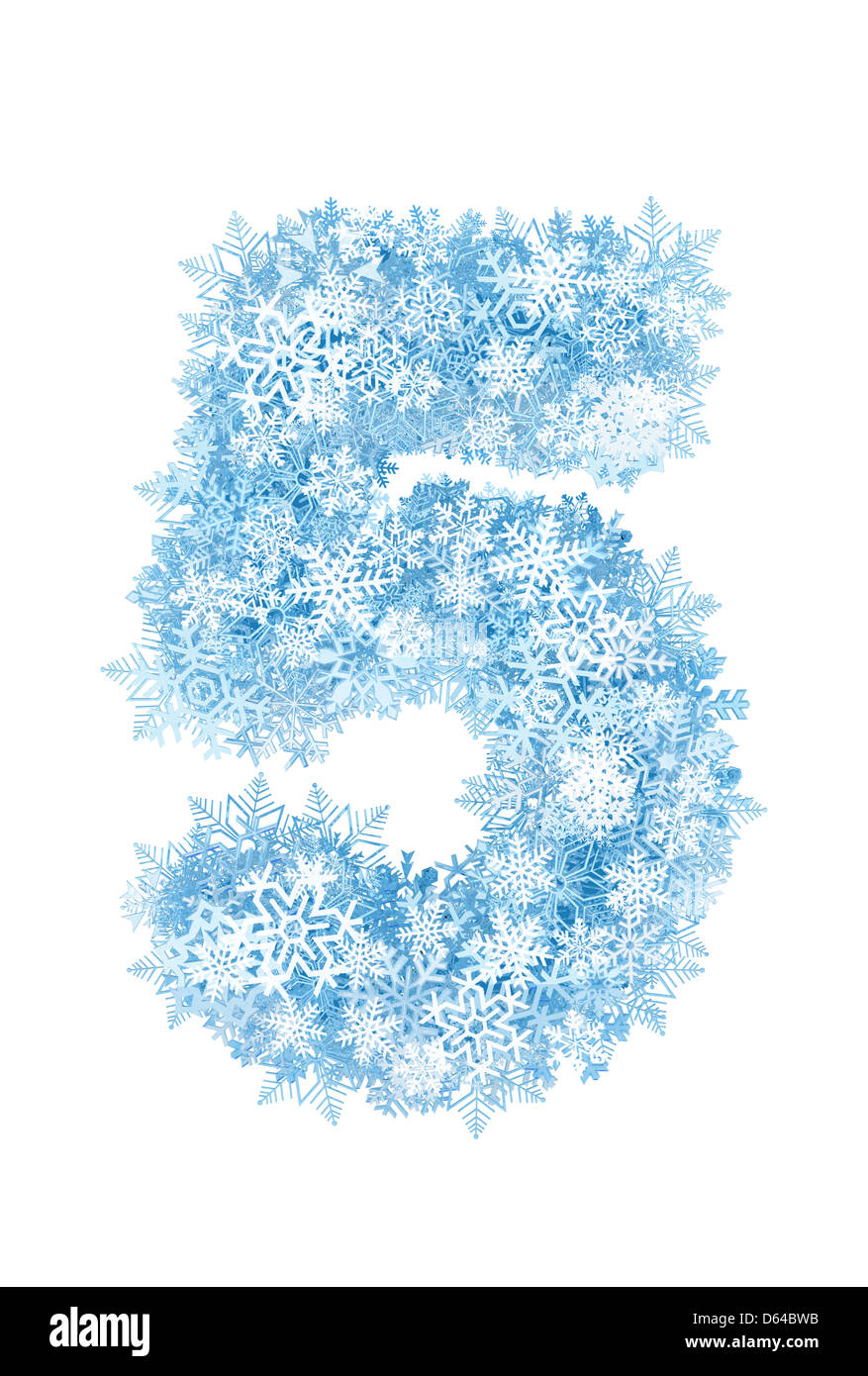 Number 5, frosty blue snowflakes alphabet on white background Stock ...