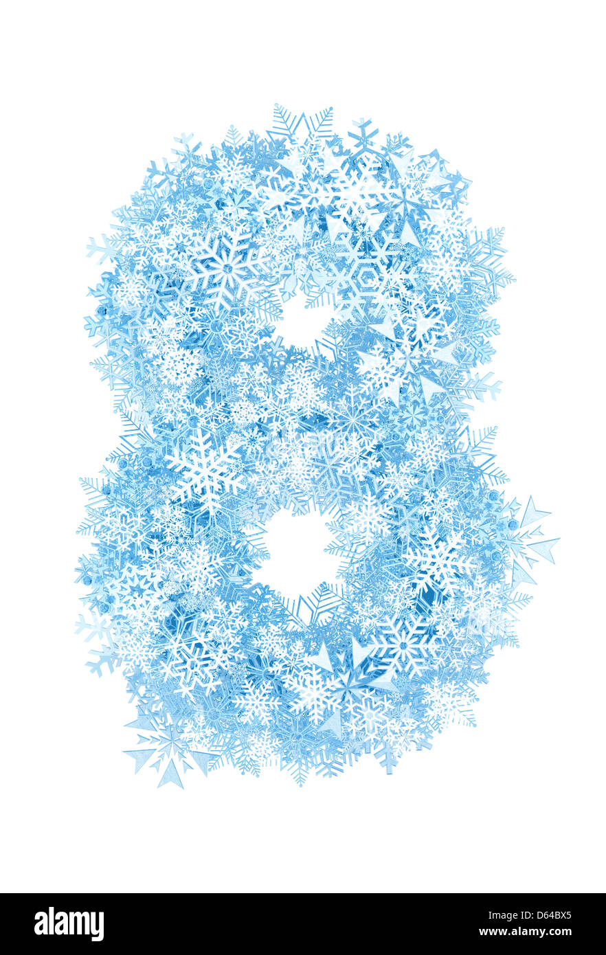 Number 8, frosty blue snowflakes alphabet on white background Stock ...