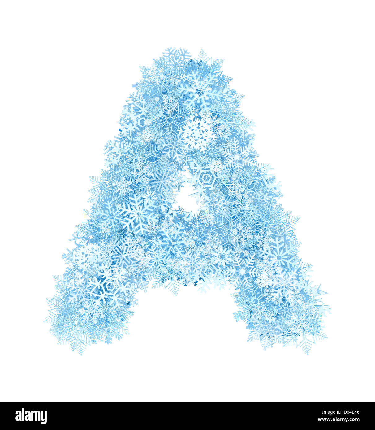 Letter A, frosty blue snowflakes alphabet on white background Stock ...