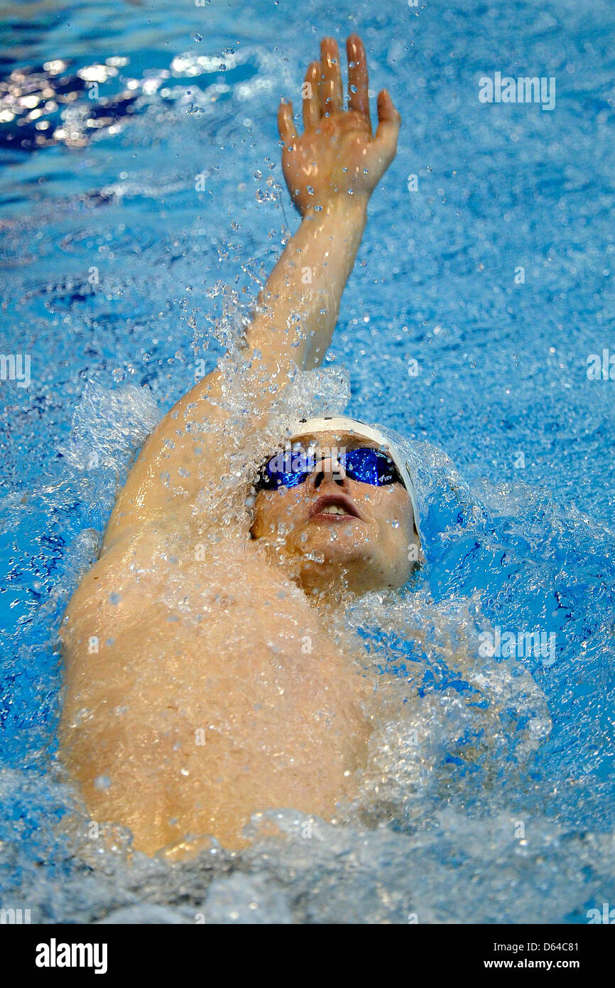 Germany's Felix Wolf performs during the men's 200 Meters Backstroke ...
