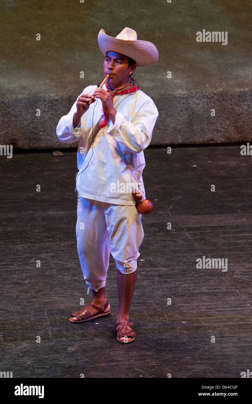 Mexican Performer from Tabasco Plays the Flute, Performance of "Mexico ...