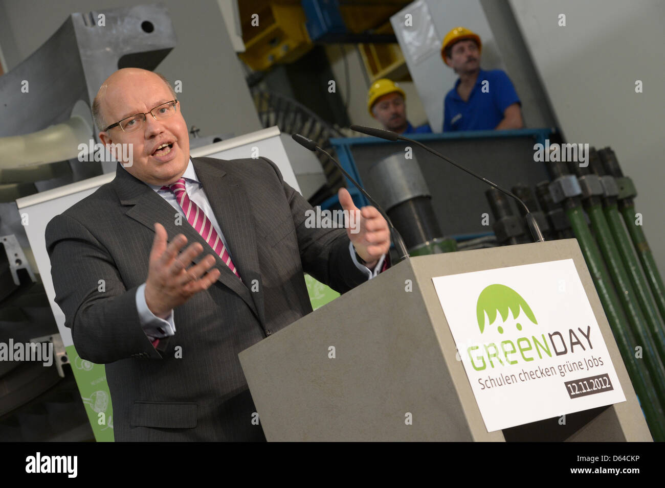 German Environment Minister Peter Altmaier speaks at a Siemens plant ...