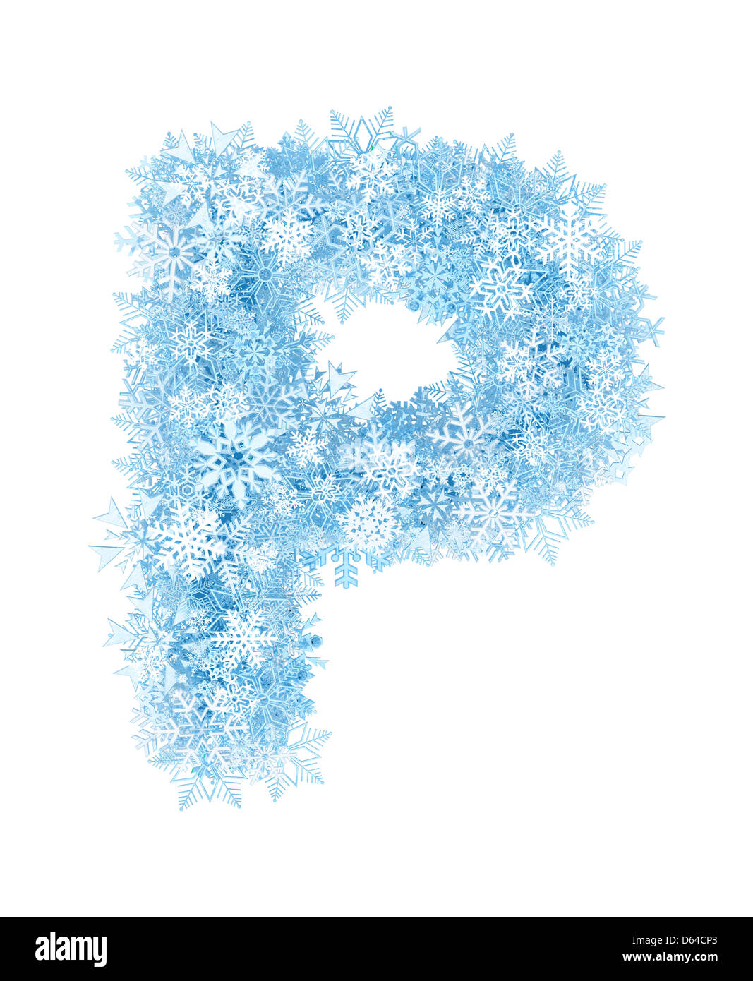 Letter P, frosty blue snowflakes alphabet on white background Stock ...