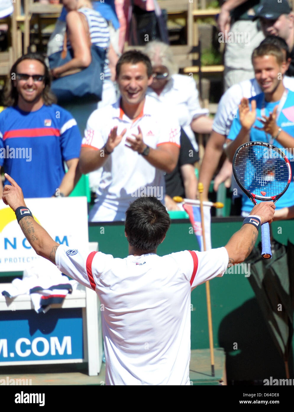 Serbia's Janko Tipsarevic celebrates after his victory during the match ...