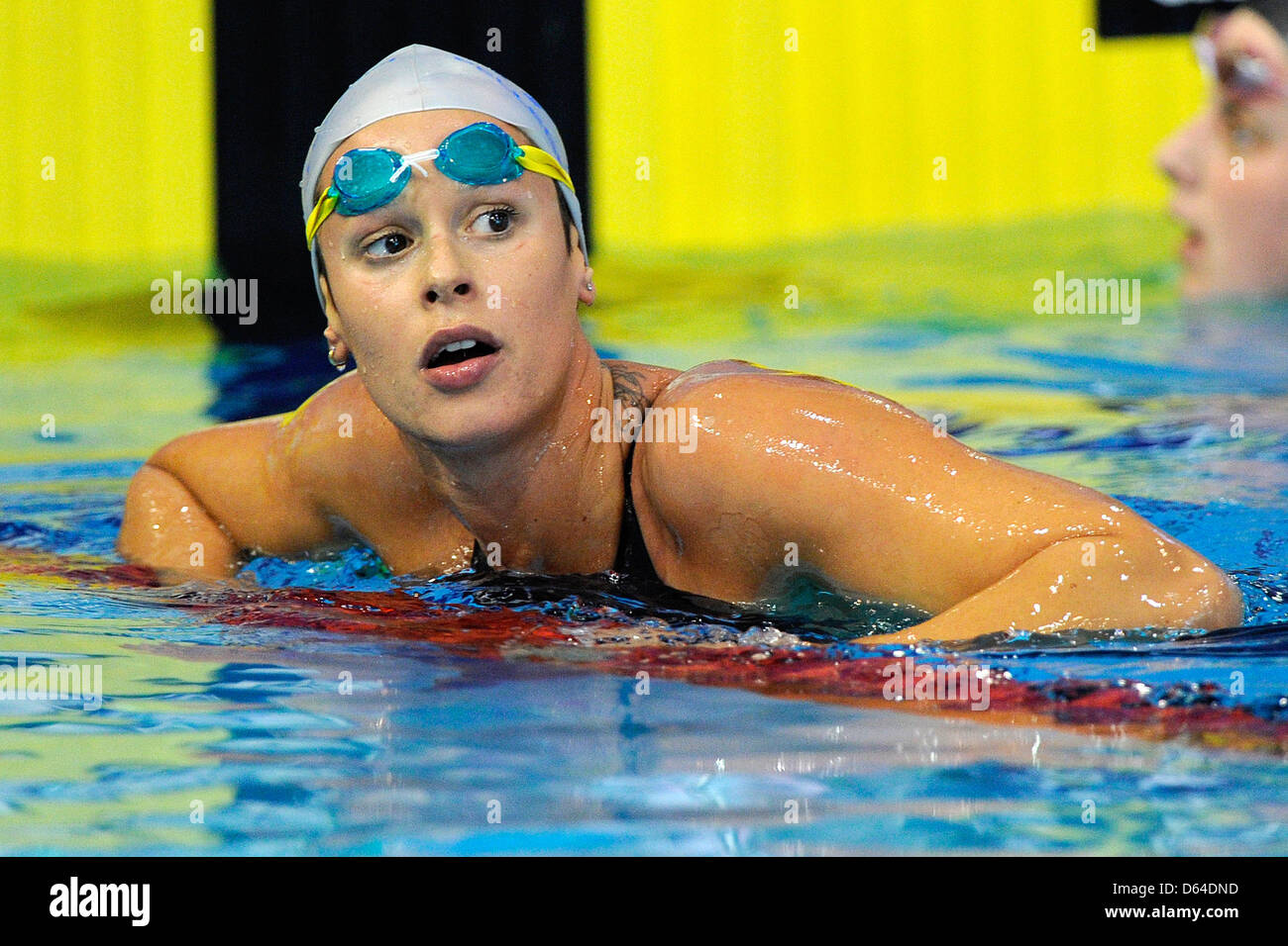 Italy's Federica Pellegrini looks at the score board after the women's ...