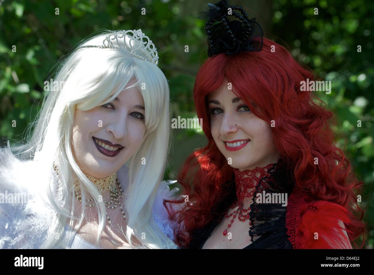Visitors of the 21st Wave-Gothic Festival pose for the camera in ...