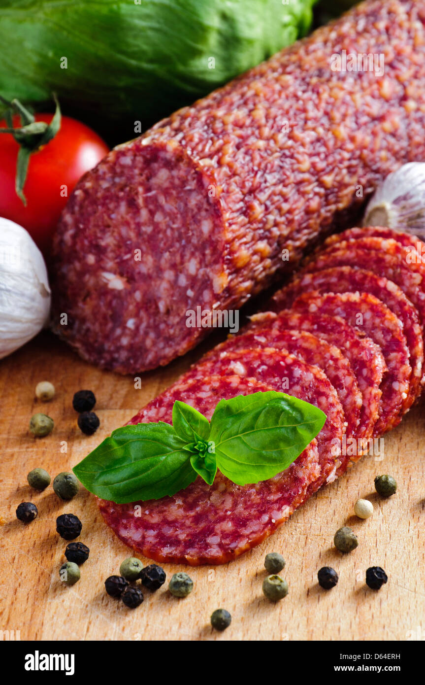 still life with sliced italian salami Stock Photo - Alamy