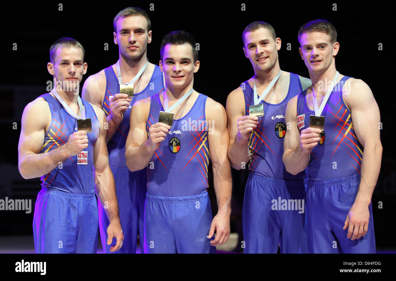 Bronze medal winners Flavius Koczi (l-r), Ovidiu Buidoso, Vlad Bogdan ...