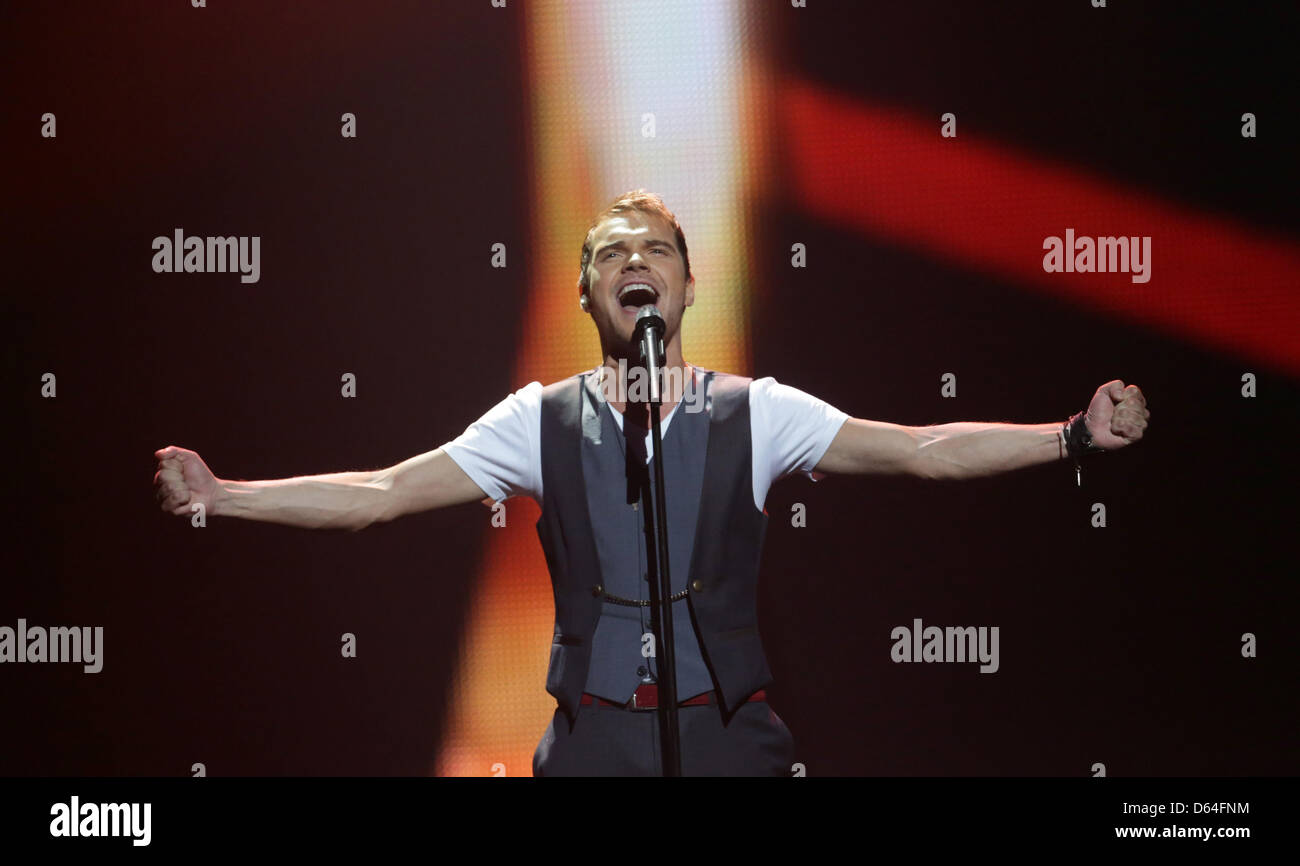 Ott Lepland representing Estonia performs during the Grand Final of the ...