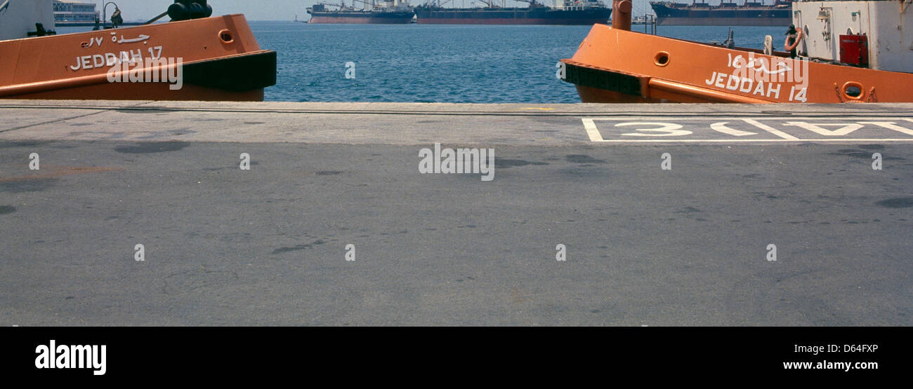Jeddah Port Authority tugboats at the large modernized container and ...
