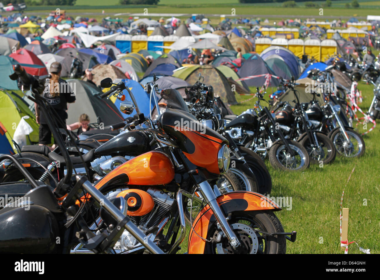 Harley Davidson fans meet and camp on the airport grounds in ...