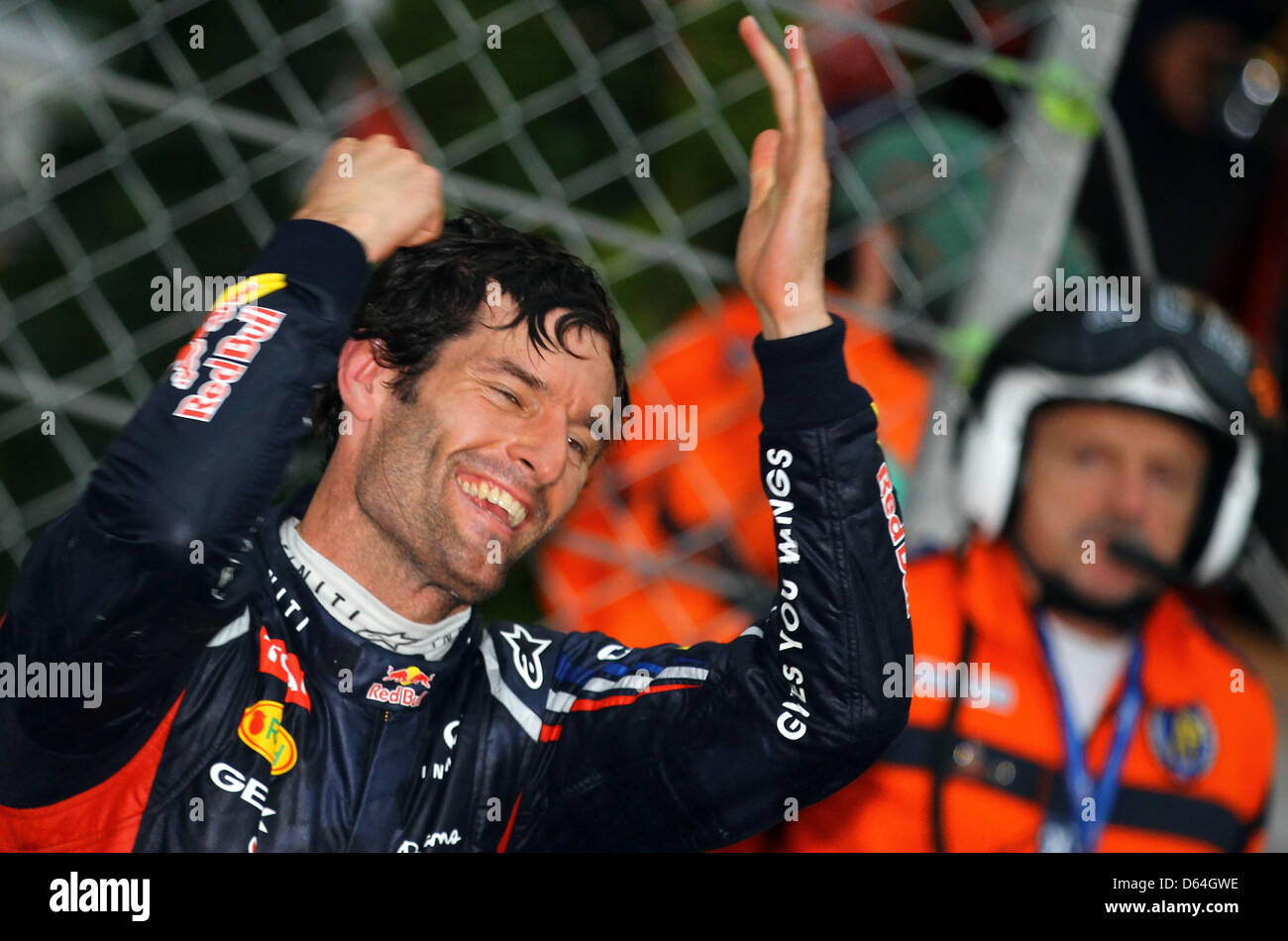 Australian Formula One driver Mark Webber of Red Bull celebrates on the ...