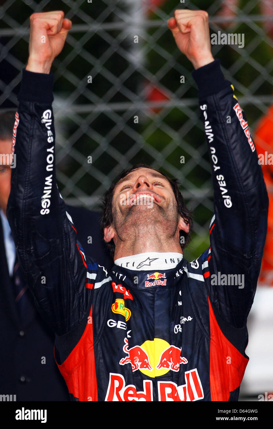 Australian Formula One driver Mark Webber of Red Bull celebrates on the ...