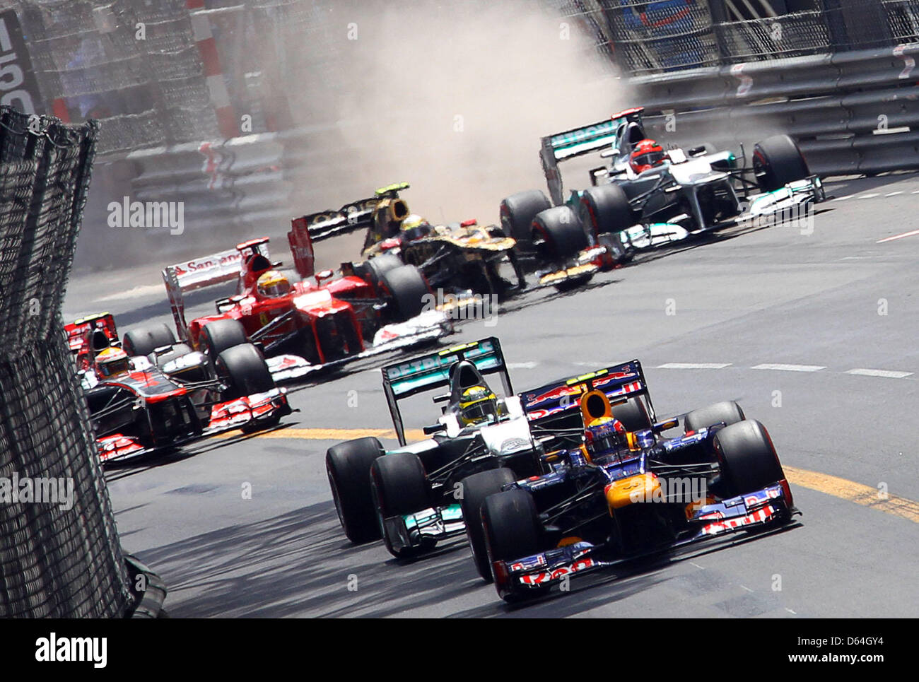 Australian Formula One driver Mark Webber of Red Bull leads the pack ...