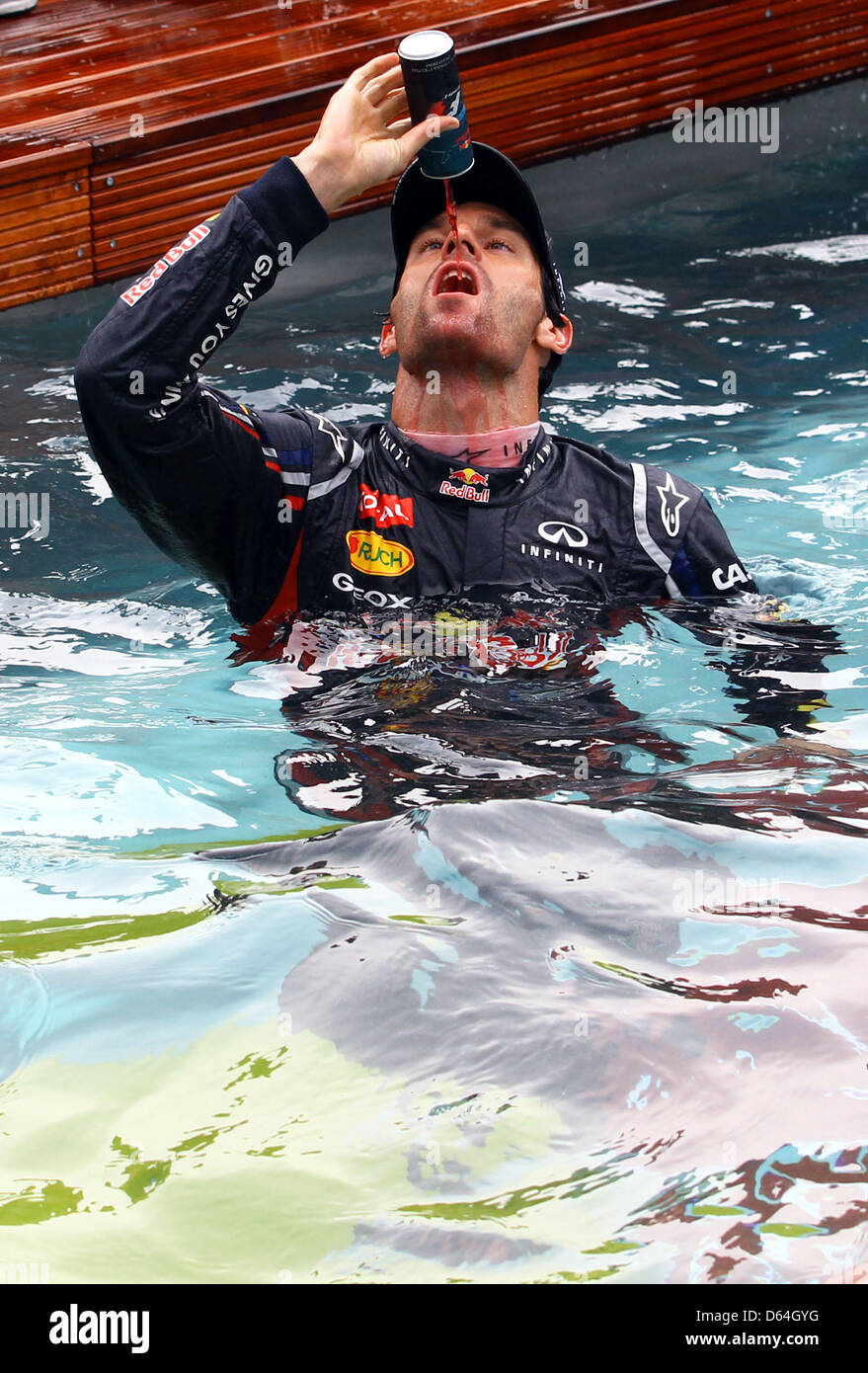 Australian Formula One driver Mark Webber of Red Bull celebrates his ...
