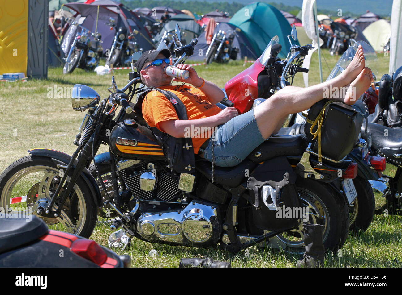 Harley Davidson fans meet and camp on the airport grounds in ...
