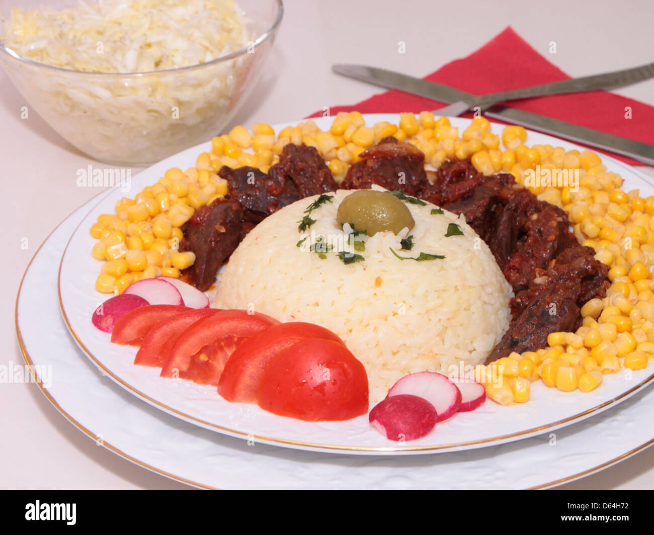 An image depicting organic food items, including corn and rice ...