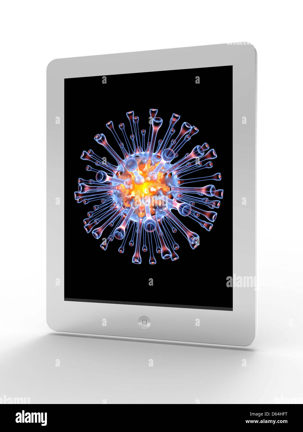 Tablet computer, flu virus particle Stock Photo - Alamy
