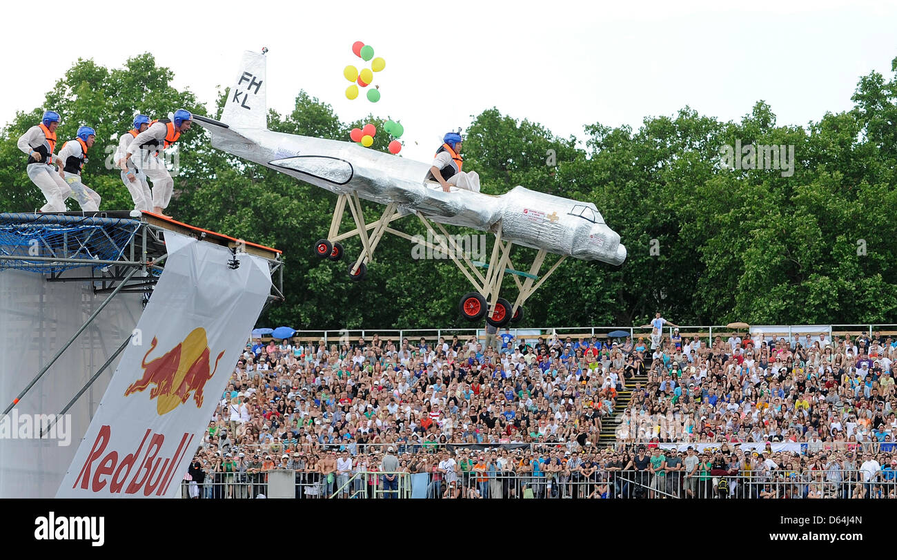 The pilot of team 'Die Flitzer' drives his aircraft during the Red Bull ...