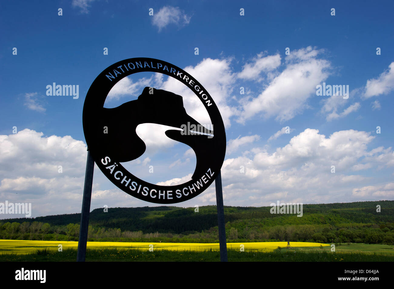 A sign 'National Park Saxon Switzerland' is pictured in Hellendorf ...