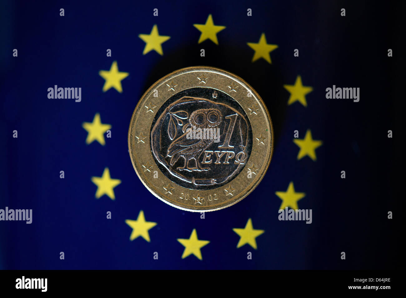 The illustration shows the Greek edition of a Euro coin on display on ...