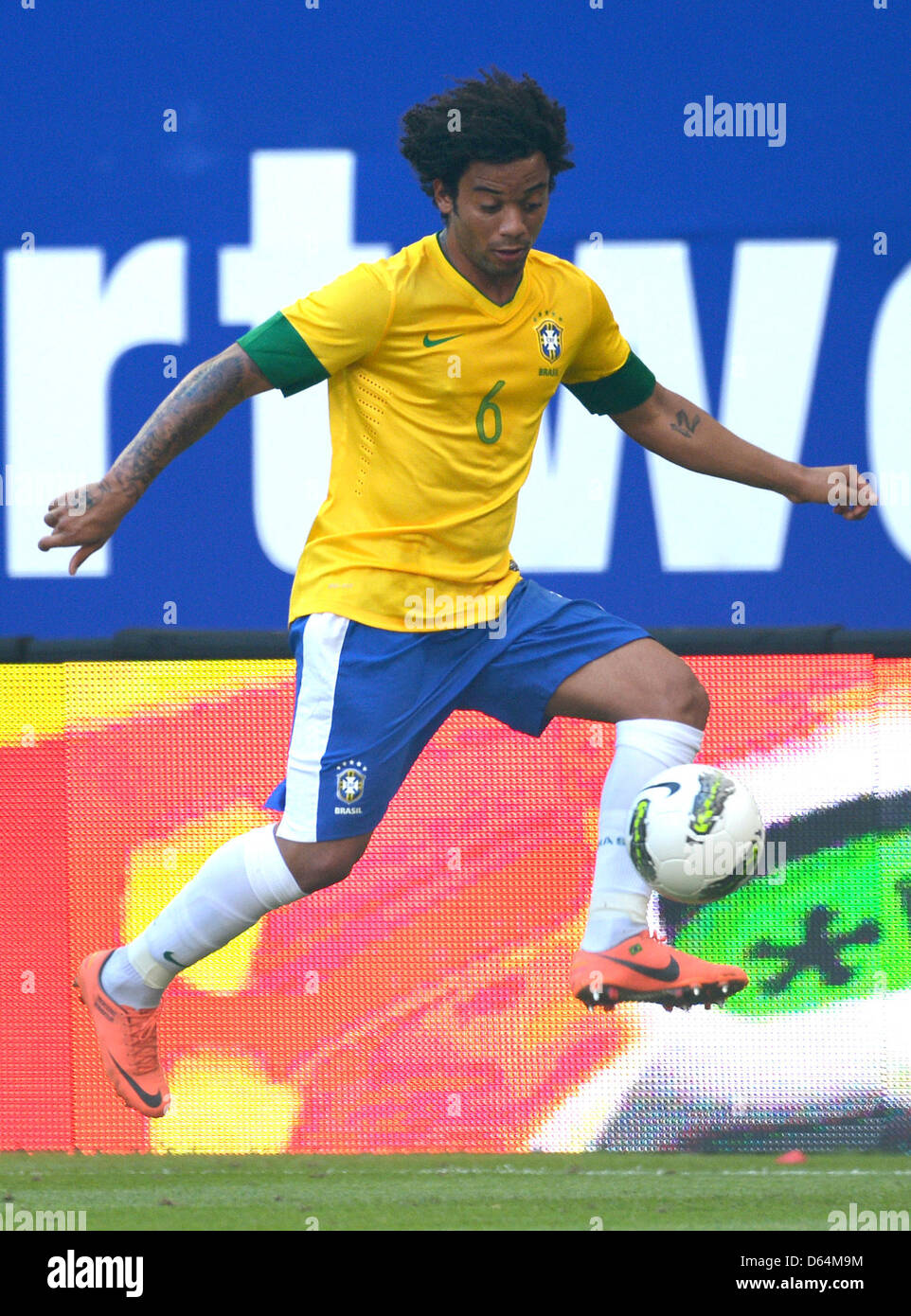 Brazil's Marcelo kicks the ball during the international friendly ...