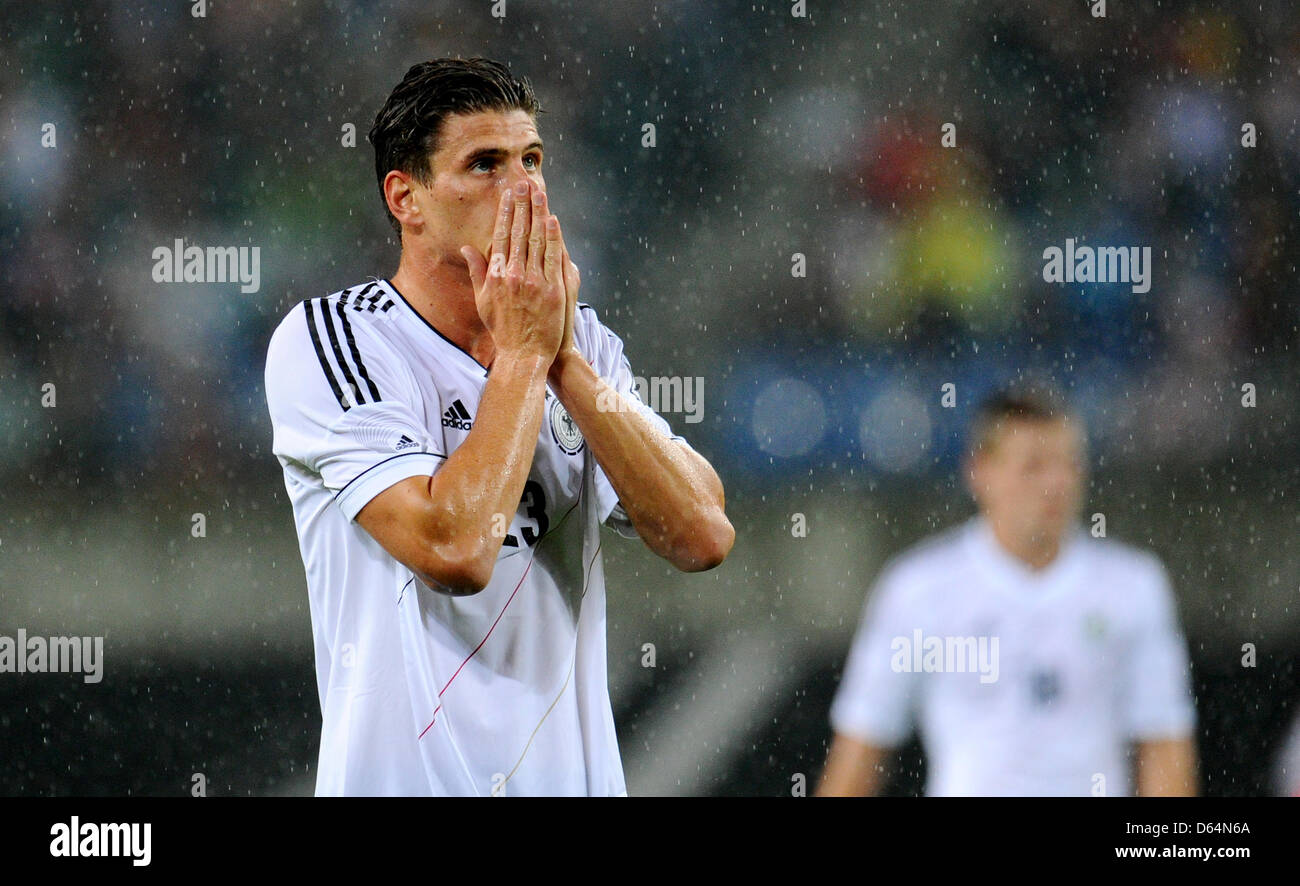 Germany's Mario Gomez reacts during the international friendly soccer ...
