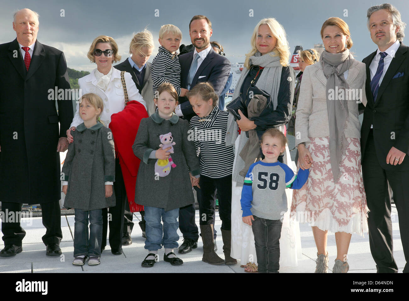King Harald V. of Norway (back, L-R), Queen Sonja, Marius Borg Hoiby ...