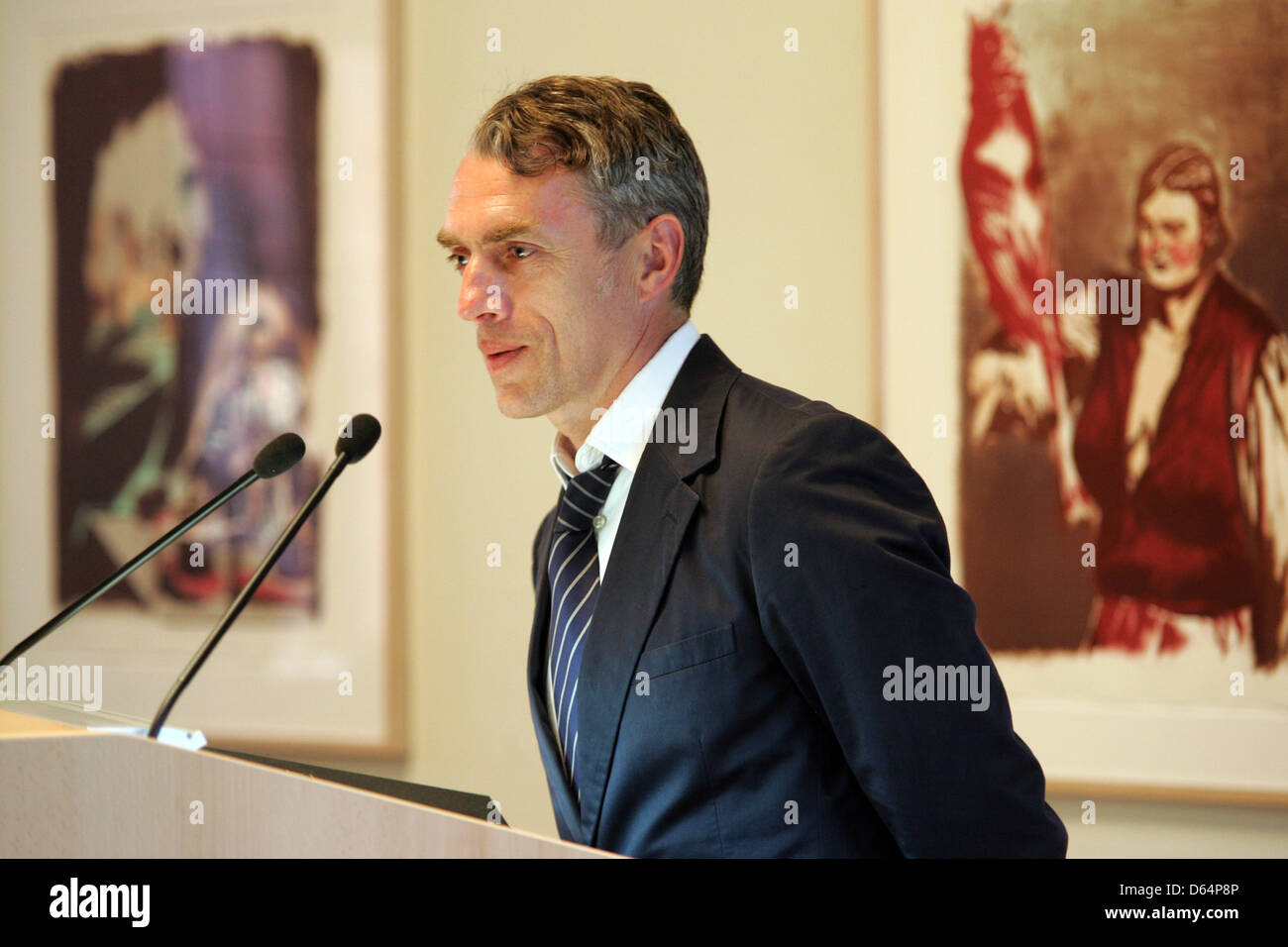 German artist Neo Rauch speaks during a press conference on the opening ...