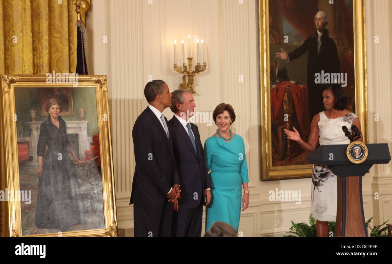 First lady Michelle Obama (right) speaks during the unveiling ceremony ...